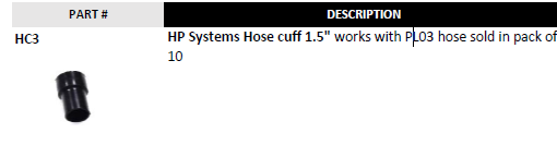 HP Systems Hose cuff 1.5" --Part# HC3 | Dry Air Injectidry