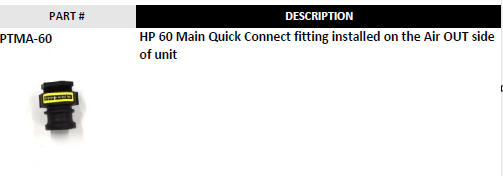 HP 60 Main Quick Connect fitting -- PART # PTMA‐60 | Dry Air Injectidry
